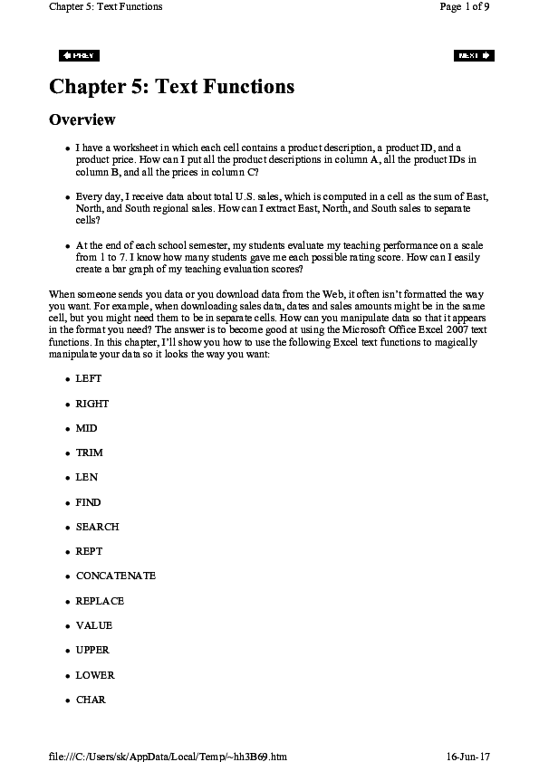 (PDF) Chapter 5: Text Functions