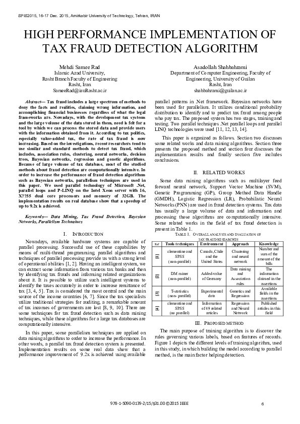 (PDF) HIGH PERFORMANCE IMPLEMENTATION OF TAX FRAUD DETECTION ALGORITHM