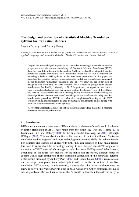 (PDF) The design and evaluation of a Statistical Machine Translation ...