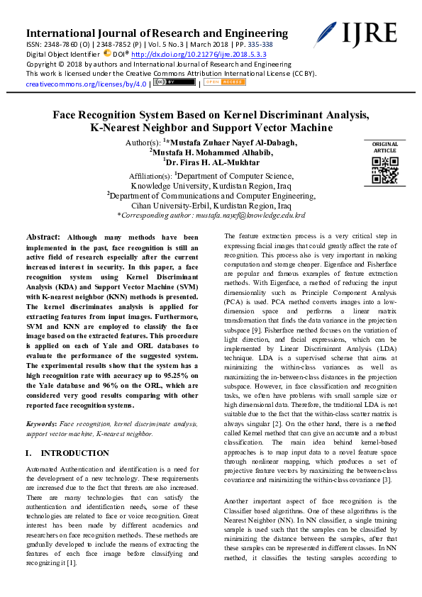 Pdf Face Recognition System Based On Kernel Discriminant Analysis K Nearest Neighbor And
