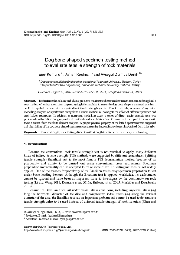 (PDF) Dog bone shaped specimen testing method to evaluate tensile ...