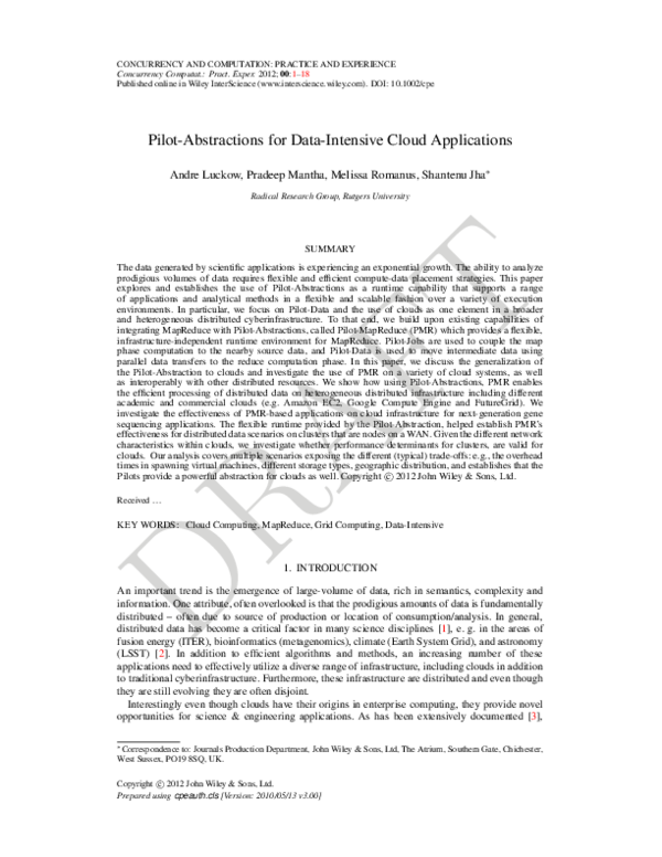 (PDF) Pilot-Abstractions for Data-Intensive Cloud Applications