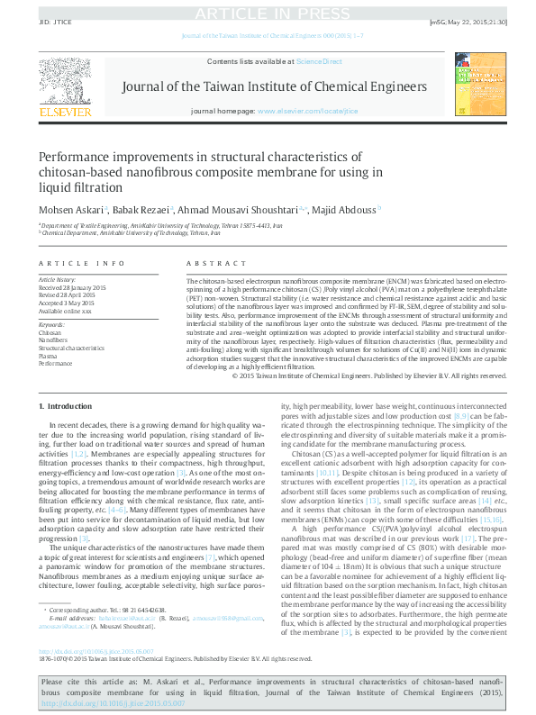 (PDF) Performance improvements in structural characteristics of chitosan-based nanofibrous ...