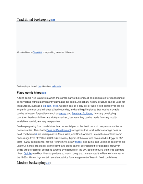 (DOC) Traditional beekeeping[edit] Fixed comb hives[edit