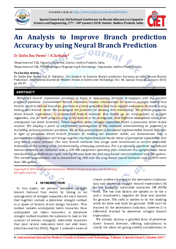 Pdf An Analysis To Improve Branch Prediction Accuracy By Using Neural Branch Prediction