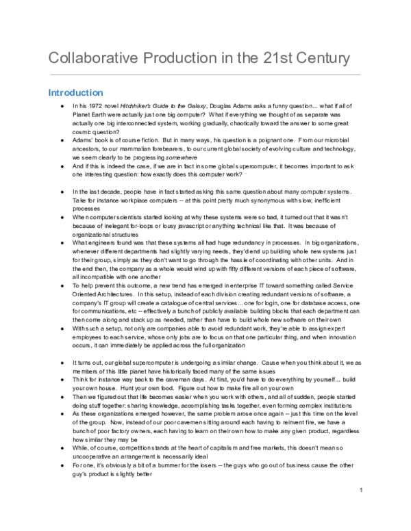 (PDF) EXECUTIVE SUMMARY -- Collaborative Production in the 21st Century