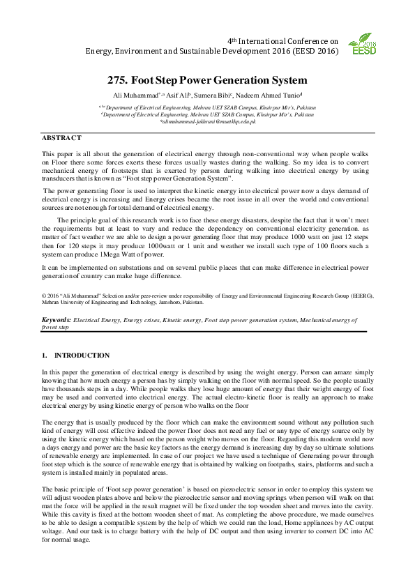 (PDF) 275. Foot Step Power Generation System