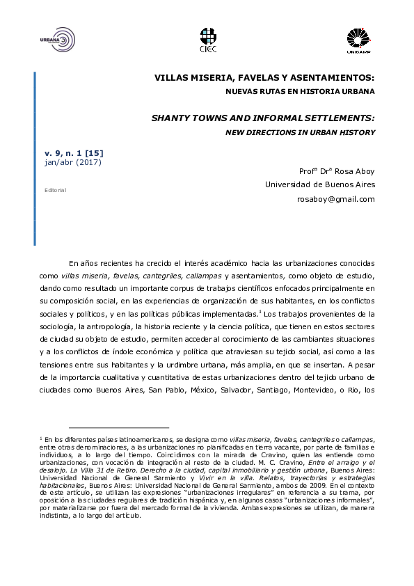 (PDF) VILLAS MISERIA, FAVELAS Y ASENTAMIENTOS: SHANTY TOWNS AND ...