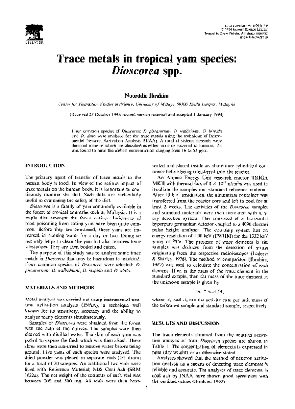 (PDF) Trace metals in tropical yam species: Dioscorea spp | Noorddin ...