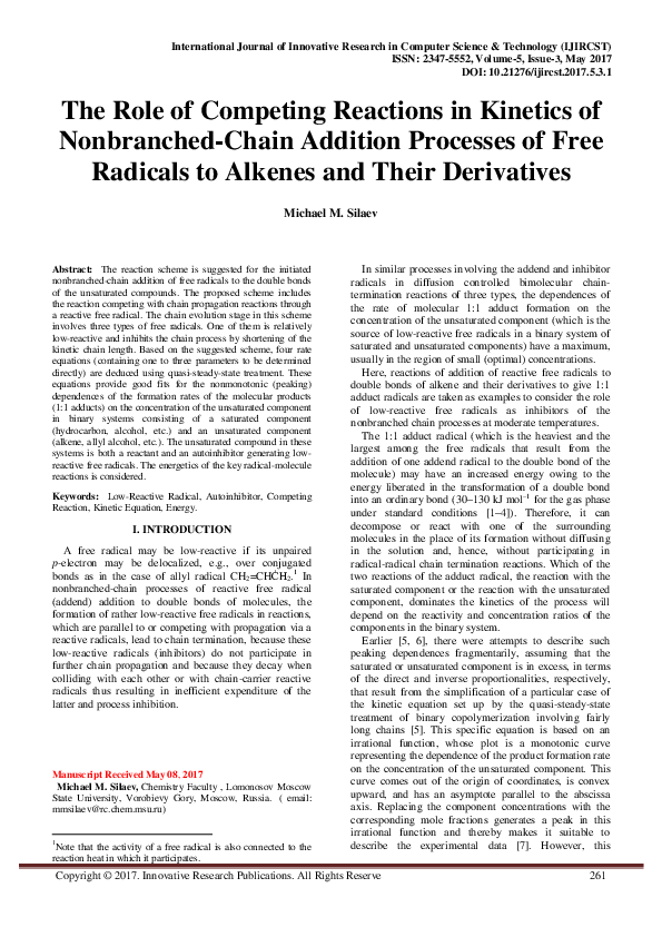 (PDF) The Role of Competing Reactions in Kinetics of Nonbranched-Chain ...