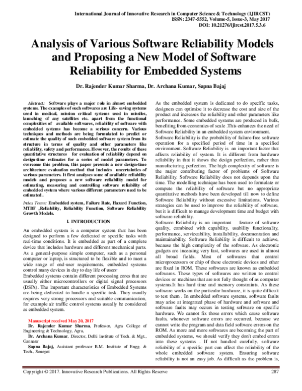Pdf Analysis Of Various Software Reliability Models And Proposing A