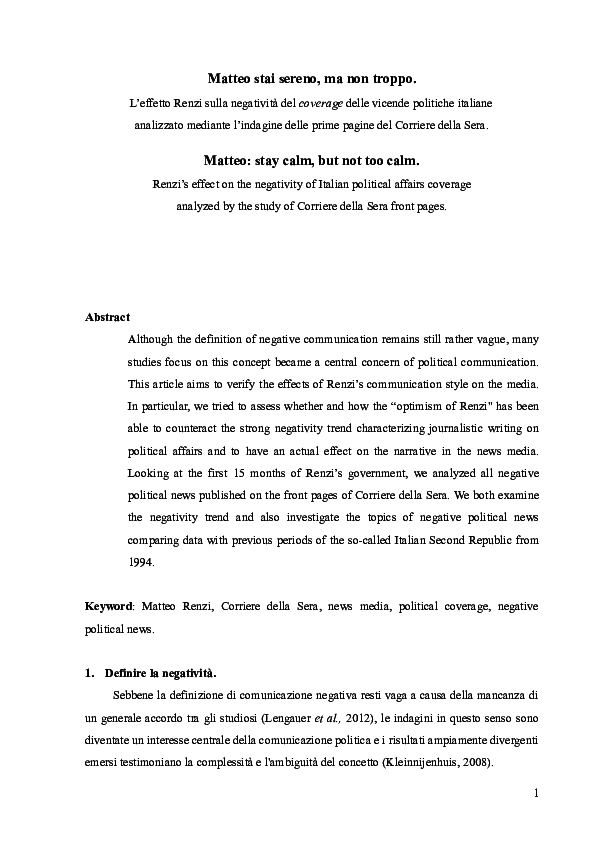 (PDF) Matteo stai sereno, ma non troppo / Matteo: stay calm, but not ...