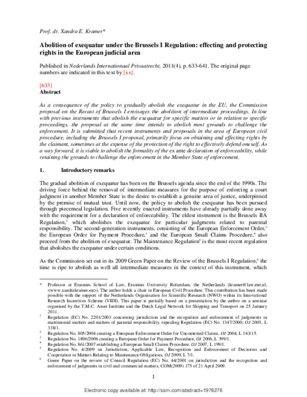 (PDF) Abolition of exequatur under the Brussels I Regulation: effecting ...