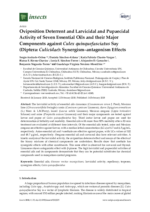 (PDF) Oviposition Deterrent and Larvicidal and Pupaecidal Activity of Seven Essential Oils and ...