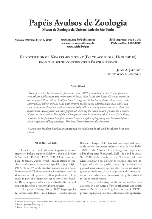 (PDF) Redescription of Hanleya brachyplax (Polyplacophora, Hanleyidae ...