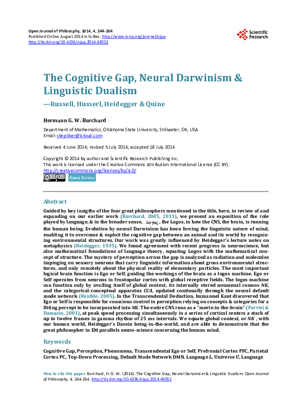 (PDF) The Cognitive Gap, Neural Darwinism & Linguistic Dualism —Russell ...