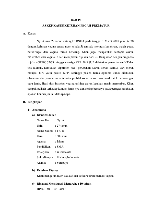 (DOC) BAB IV ASKEP KASUS KETUBAN PECAH PREMATUR