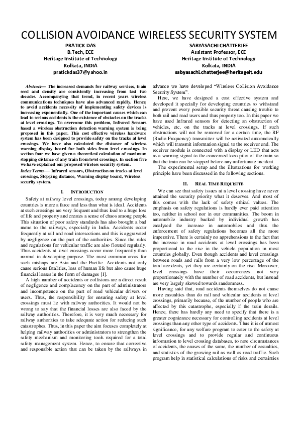 (PDF) COLLISION AVOIDANCE WIRELESS SECURITY SYSTEM (PDF) COLLISION AVOIDANCE WIRELESS SECURITY SYSTEM