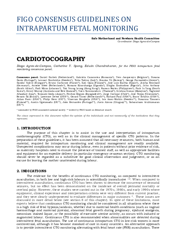 (PDF) FIGO CONSENSUS GUIDELINES ON INTRAPARTUM FETAL MONITORING Safe ...