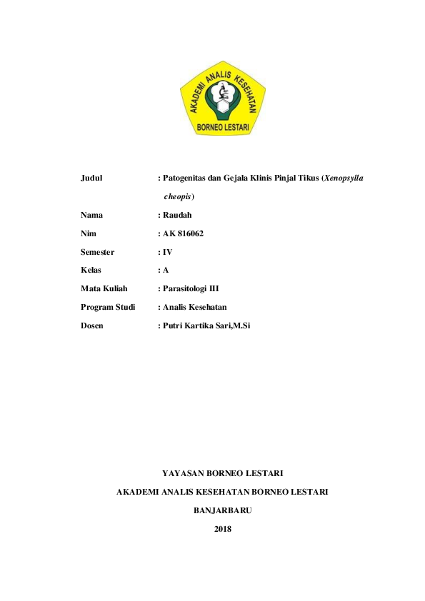 (DOC) Patogenitas dan Gejala Klinis Pinjal Tikus Xenopsylla