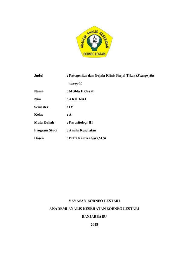 (DOC) Patogenitas dan Gejala Klinis Pinjal Tikus Xenopsylla