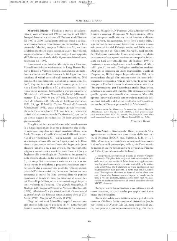 (PDF) Francesco Bausi, “Martelli, Mario”, Machiavelli: Enciclopedia ...