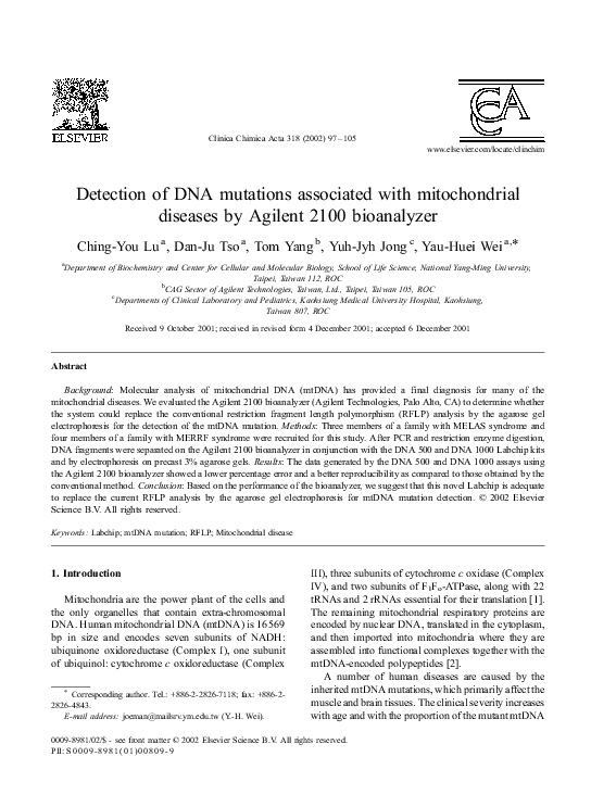 (PDF) Detection of DNA mutations associated with mitochondrial diseases ...