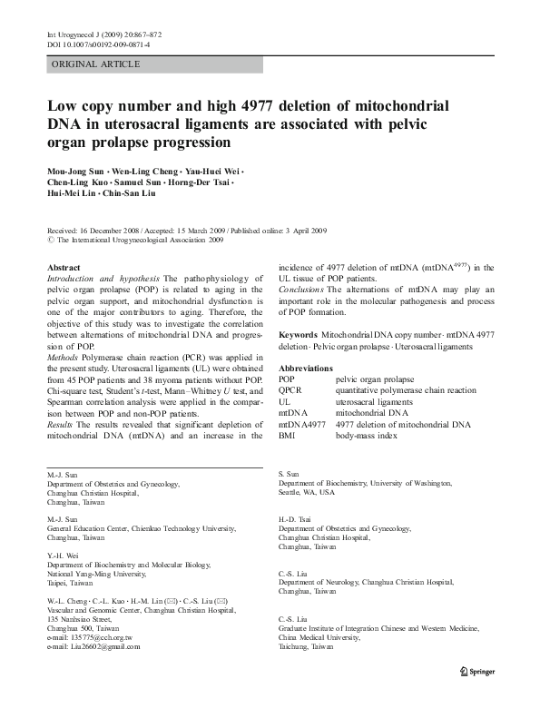 (PDF) Low copy number and high 4977 deletion of mitochondrial DNA in ...