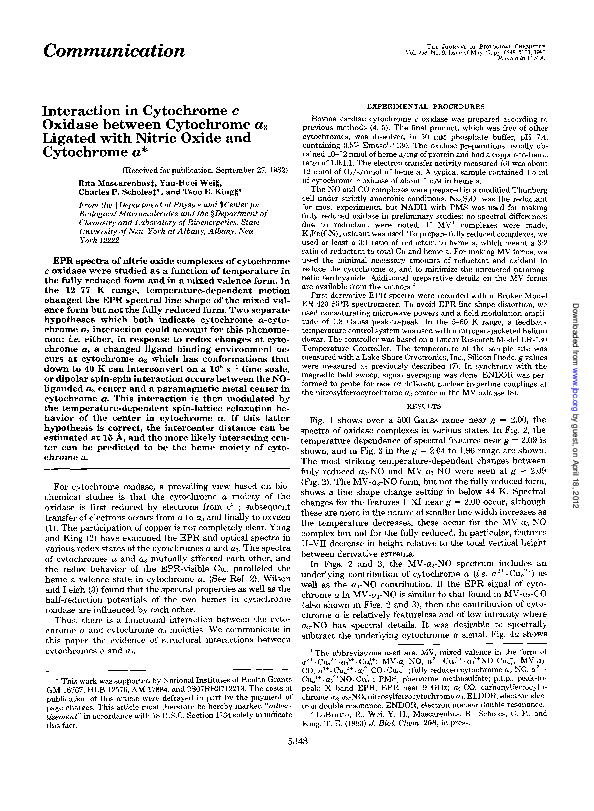 (PDF) Interaction in cytochrome c oxidase between cytochrome a3 ligated ...