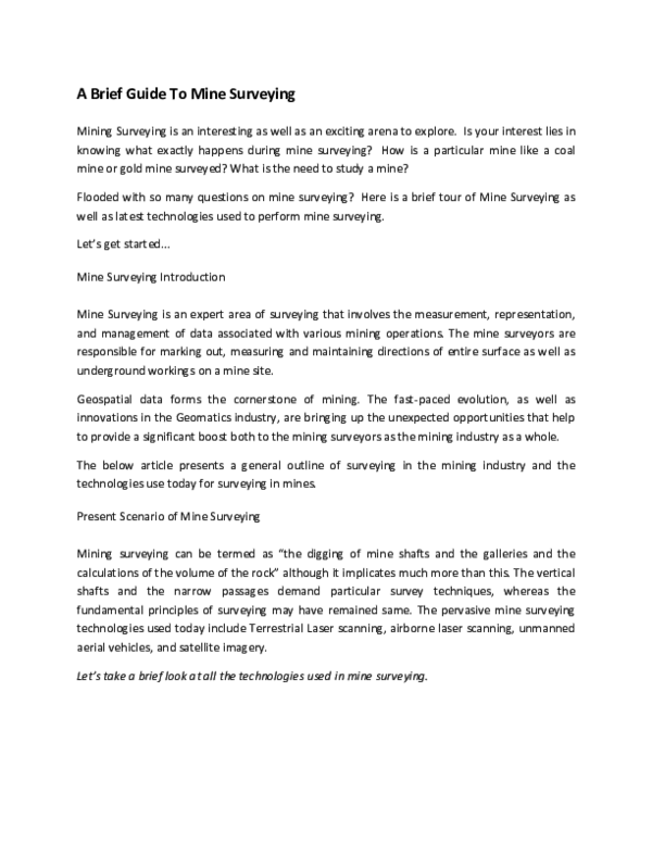 (DOC) A Brief Guide To Mine Surveying
