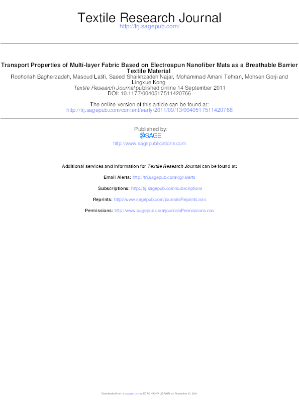 (PDF) Transport properties of multi-layer fabric based on electrospun ...