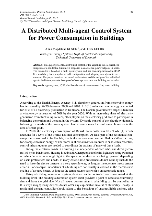 Pdf A Distributed Multi Agent Control System For Power Consumption In
