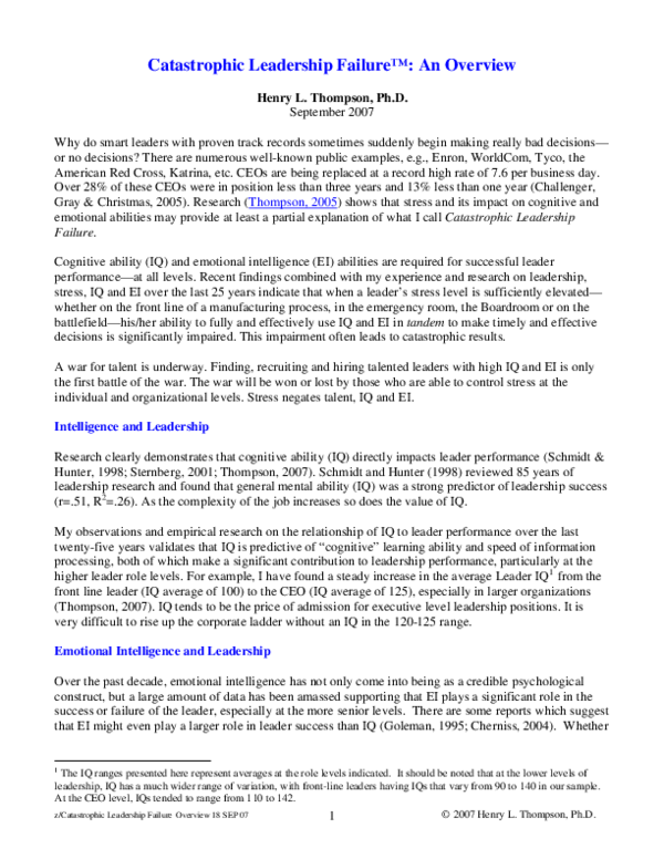 (PDF) Leadership Failure Overview