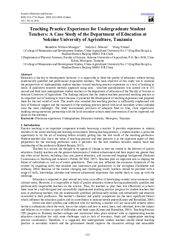 (PDF) Teaching Practice Experience for Undergraduate Student Teachers ...