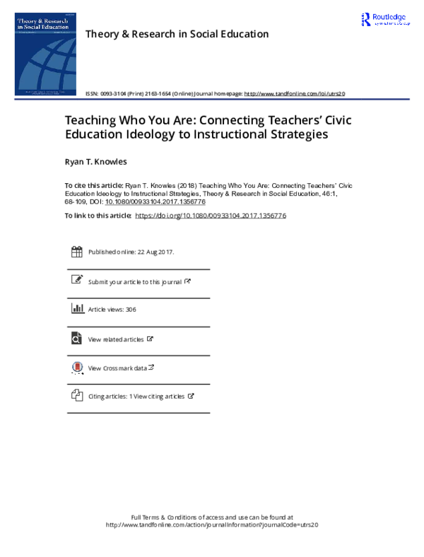 (PDF) Teaching Who You Are: Connecting Teachers’ Civic Education ...