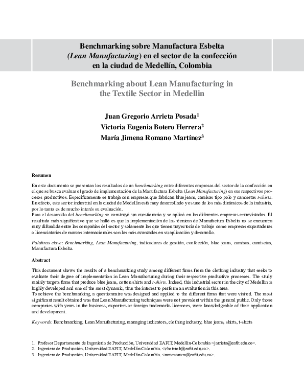 (PDF) Benchmarking about Lean Manufacturing in the Textile Sector in Medellin