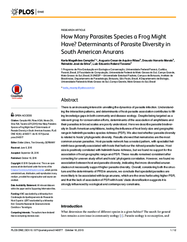 (PDF) How Many Parasites Species a Frog Might Have? Determinants of ...