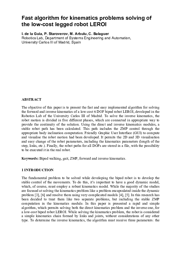(PDF) Fast algorithm for kinematics problems solving of the low-cost ...