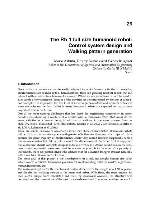 Pdf The Rh 1 Full Size Humanoid Robot Control System Design And Walking Pattern Generation