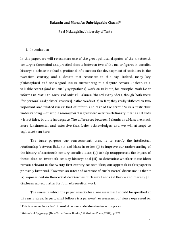 (PDF) Bakunin and Marx: An Unbridgeable Chasm? 1
