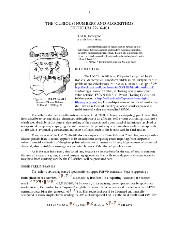 (PDF) THE (CURIOUS) NUMBERS AND ALGORITHMS OF THE UM 29-16-401