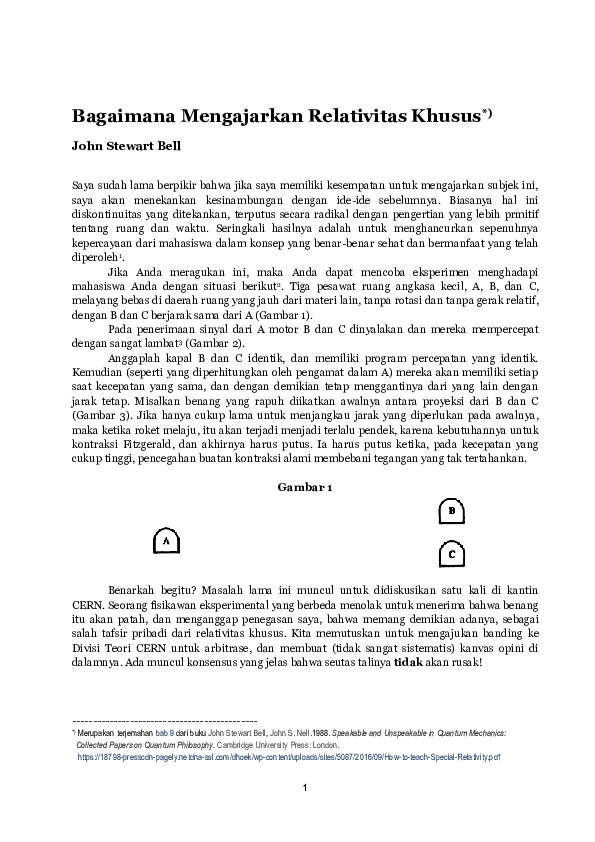 (PDF) John S. Bell - How to teach special relativity/Bagaimana ...