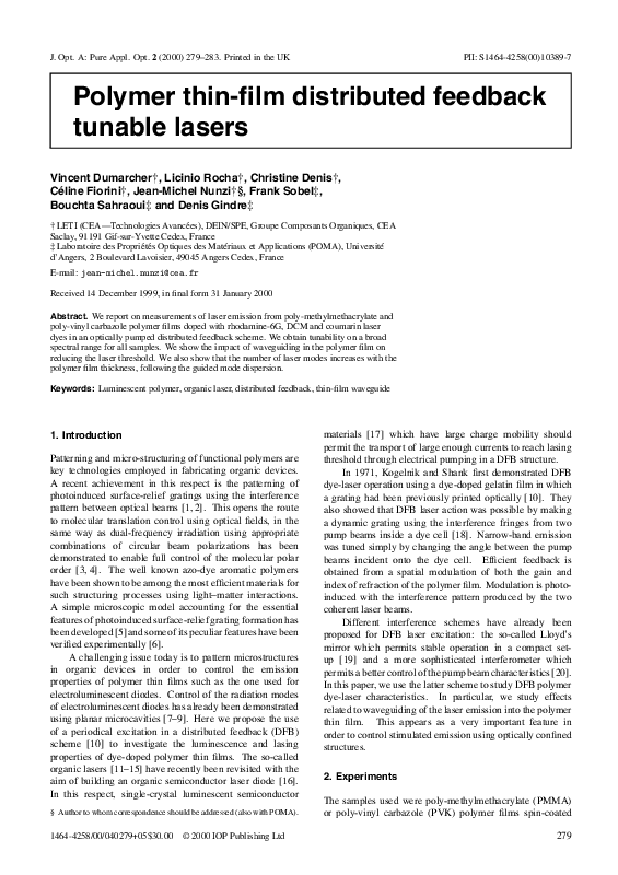 (PDF) Polymer thin-film distributed feedback tunable lasers