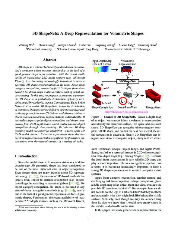 (PDF) 3D ShapeNets: A Deep Representation for Volumetric Shapes
