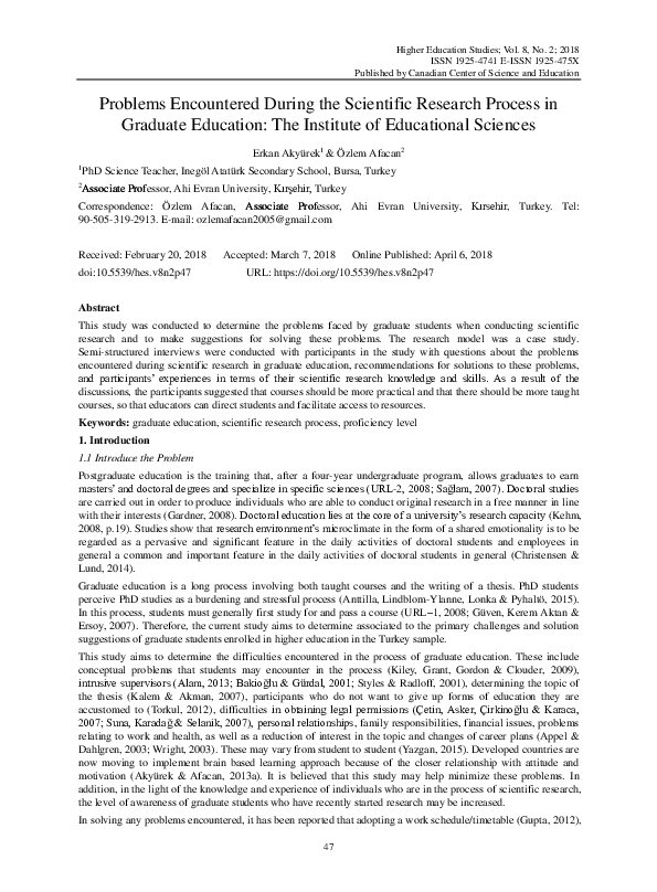 (PDF) Problems Encountered During the Scientific Research Process in ...
