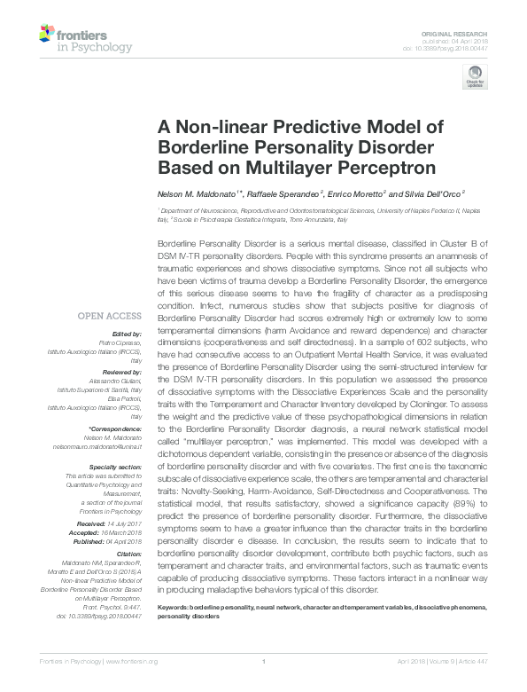 (PDF) A Non-linear Predictive Model of Borderline Personality Disorder Based on Multilayer ...