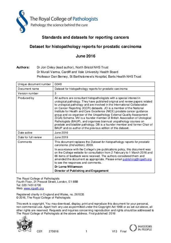 (PDF) Standards and datasets for reporting cancers Dataset for ...