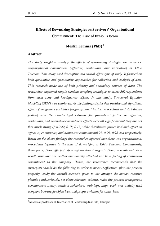 (PDF) Effects of Downsizing Strategies on Survivors' Organizational Commitment: The Case of ...