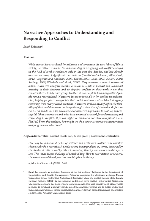 (PDF) Narrative Approaches to Understanding and Responding to Conflict