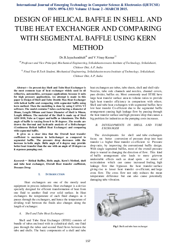 (PDF) DESIGN OF HELICAL BAFFLE IN SHELL AND TUBE HEAT EXCHANGER AND ...